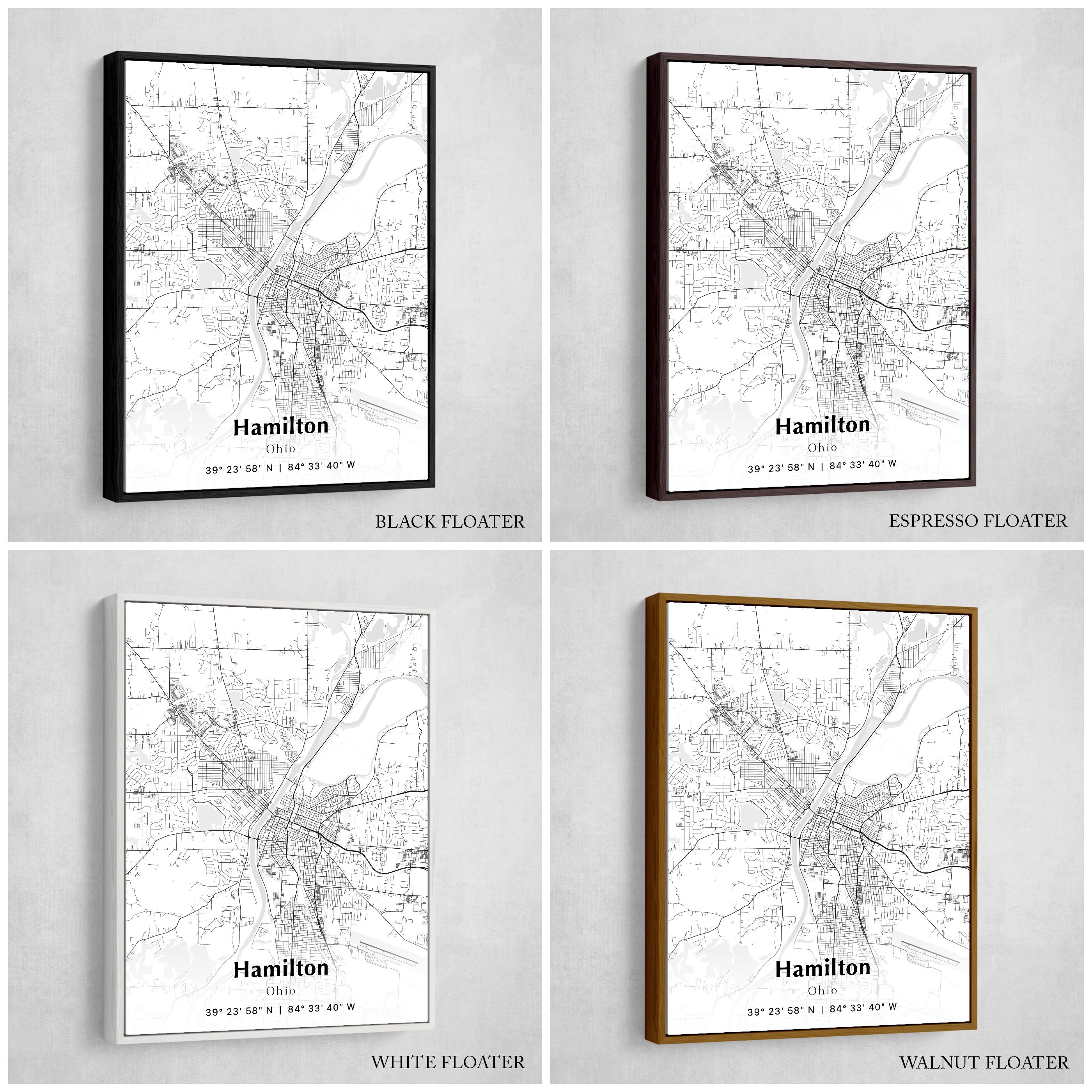 Hamilton City Map Print, Hamilton Ohio Map Poster, USA City Street Map ...