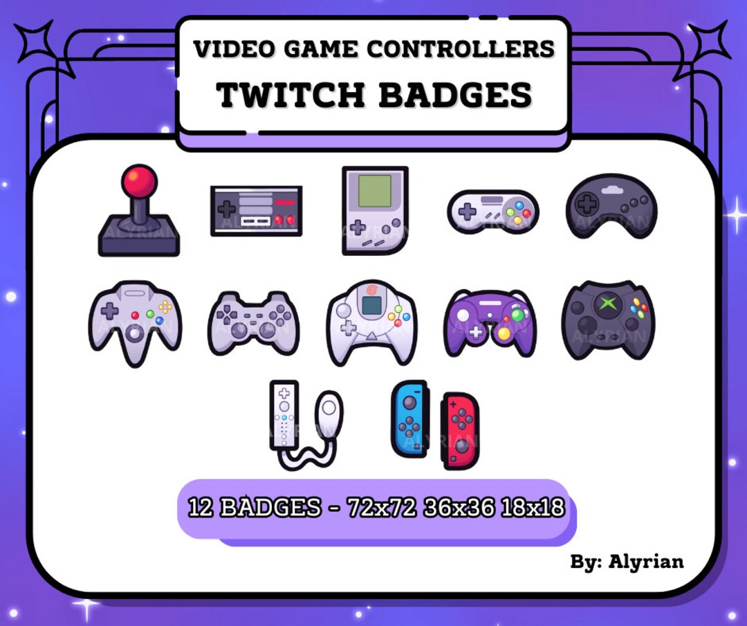 12 Video Game Controllers Twitch Sub Badges | Bit Badges | Premade Pack ...