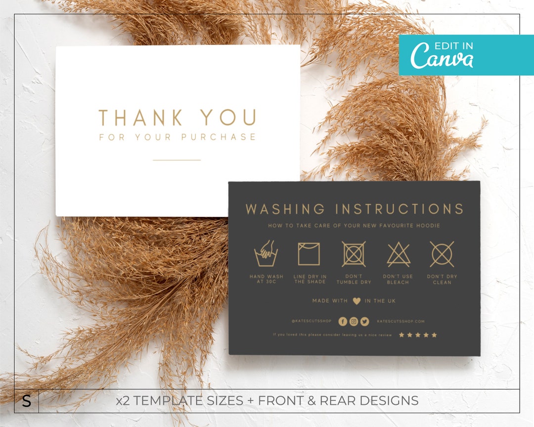 Minimalist Washing Instructions Card Template / Editable Clothing Care ...