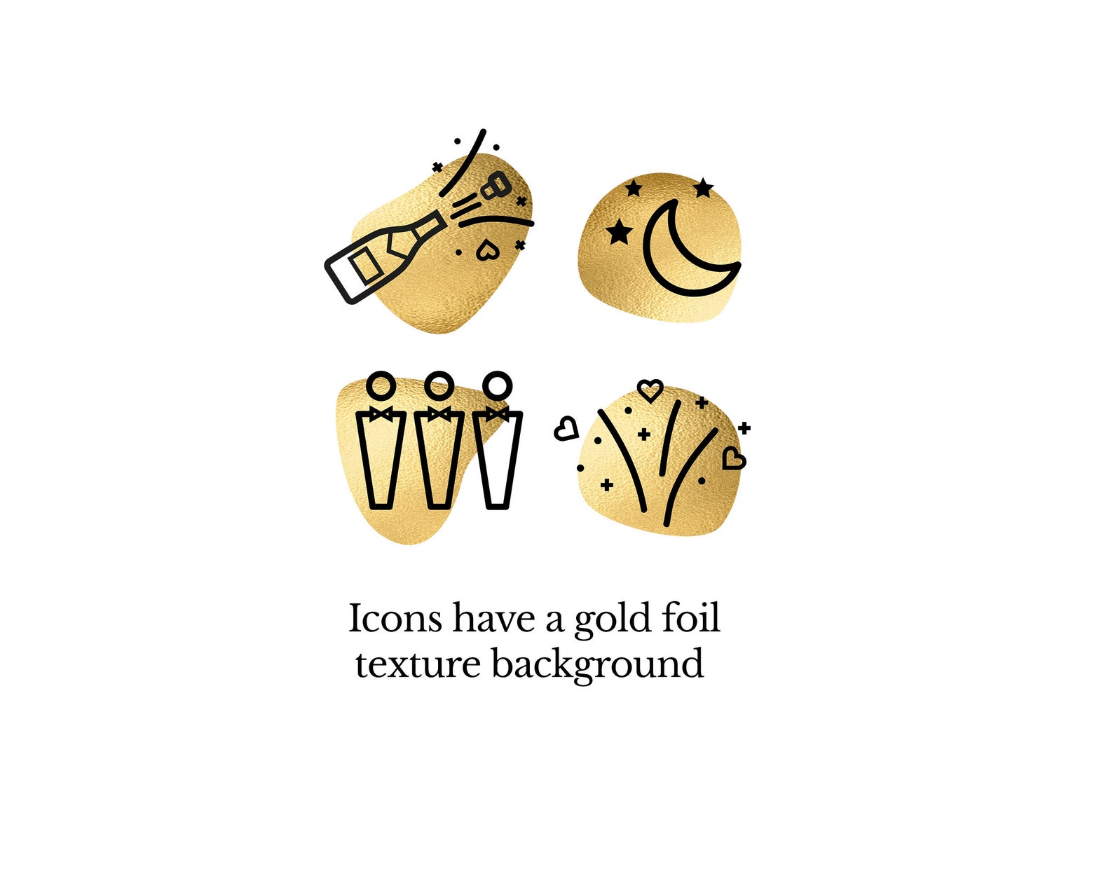 150 Gold Wedding Icons // Gold & Black Icons // Gold Foil Icons ...