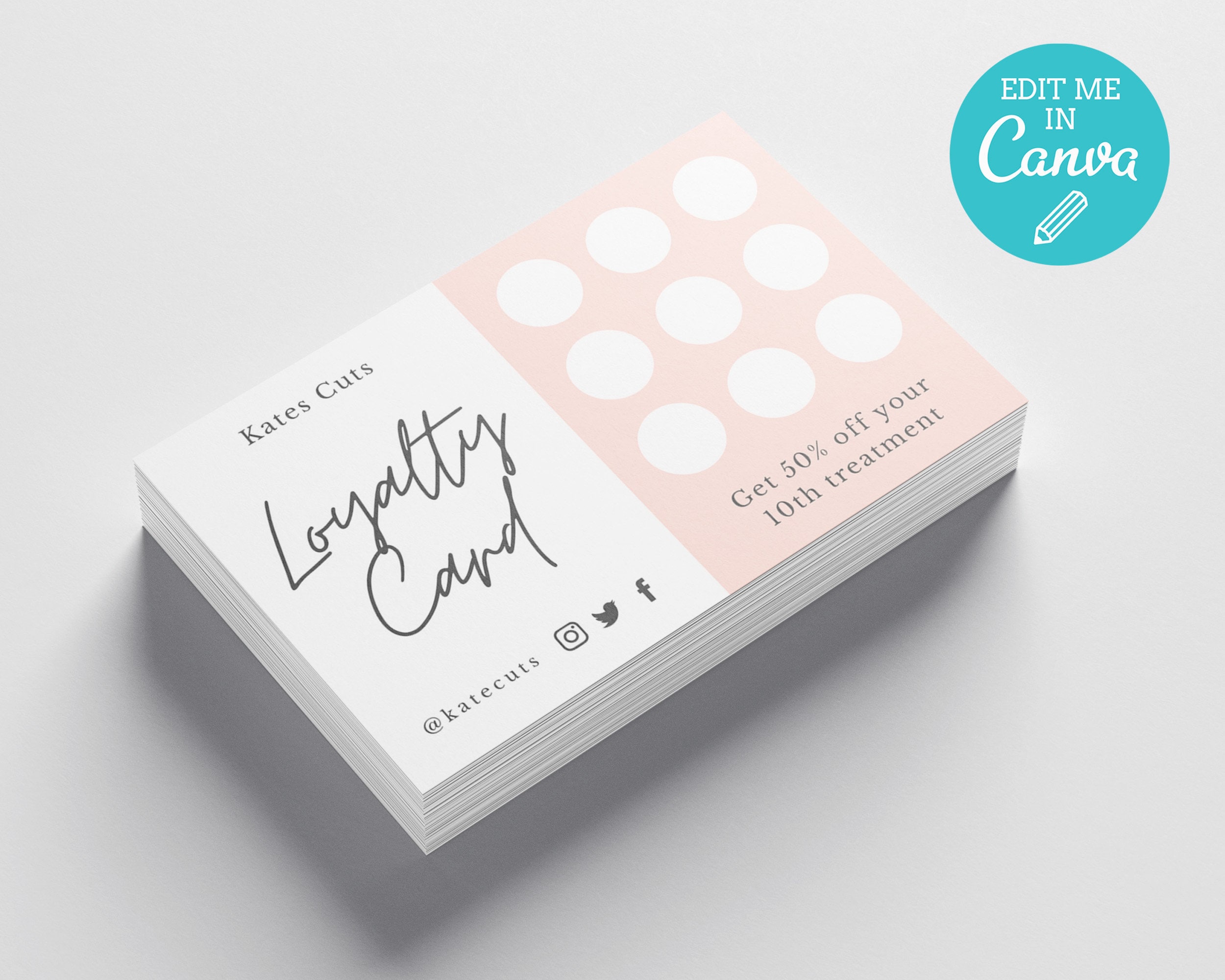Pink Loyalty Card Template / Modern Rewards Card / Single - Etsy