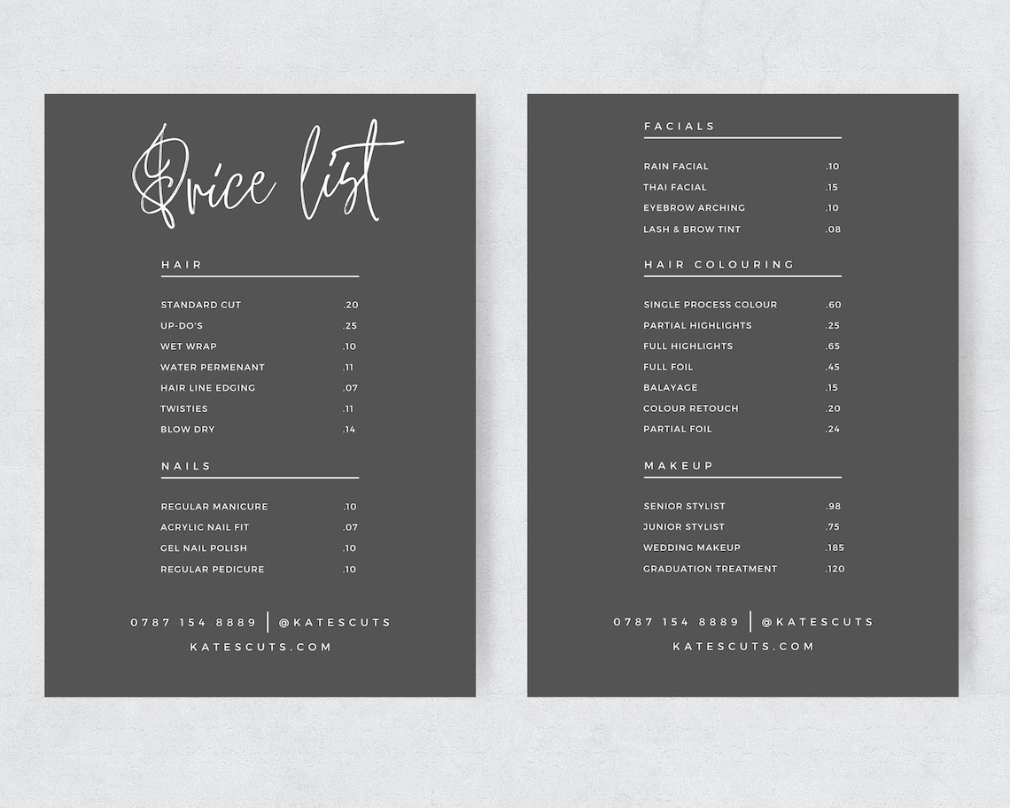 Minimalist Editable Price List Template // Modern Price List | Etsy