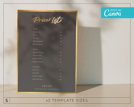 Black & Gold Price List Template / Editable Price List - Etsy Australia