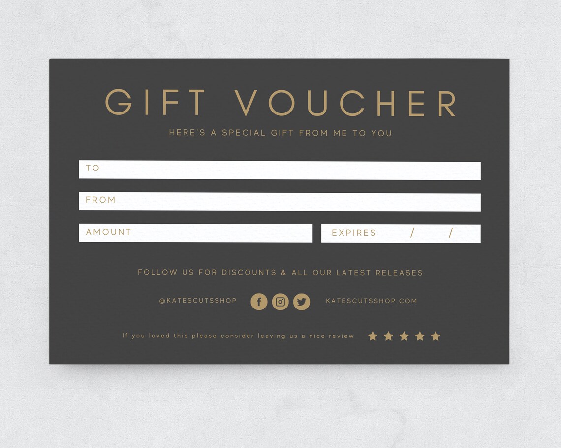 Minimalist Gift Card Template / Gold Editable Gift Voucher Template ...
