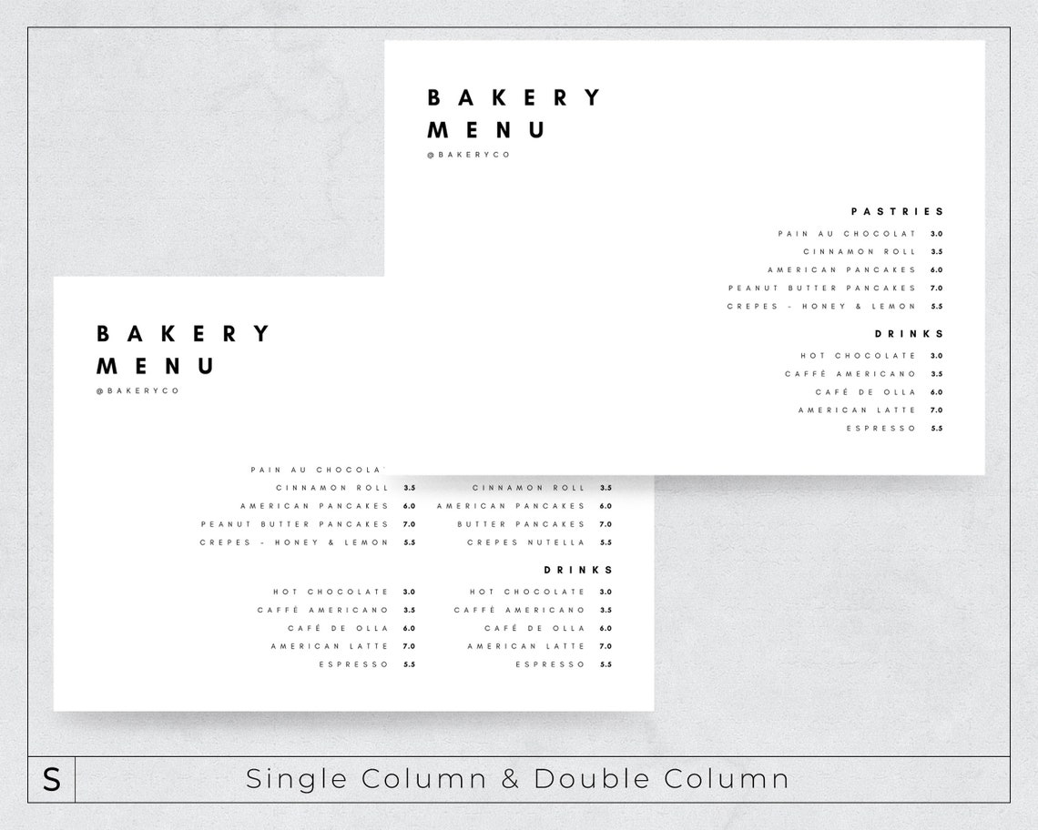 Minimalist Bakery Menu Template / Editable Restaurant Menu / | Etsy