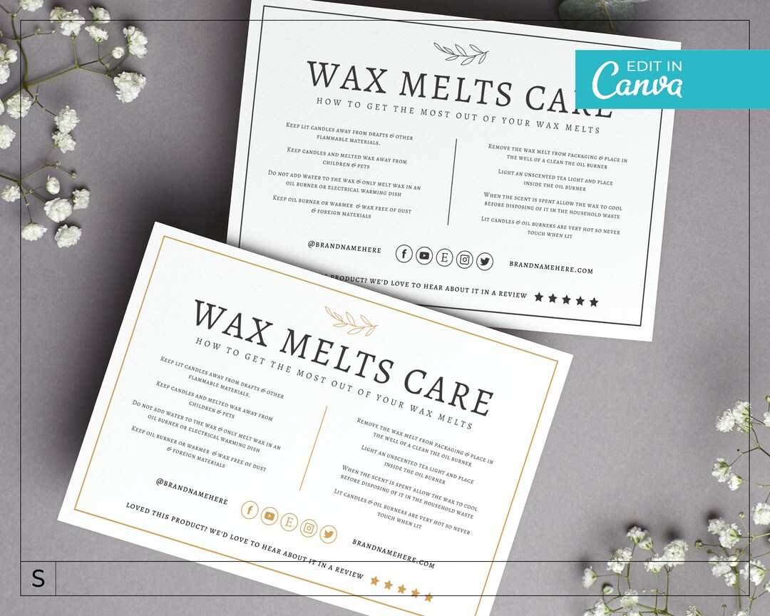 Elegant Wax Melts Care Card Template / Editable Wax Melt Instructions ...