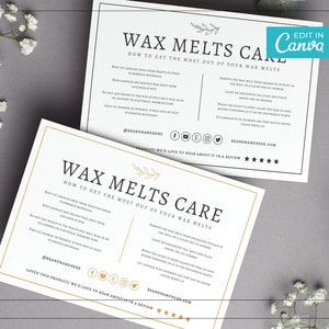 Elegant Wax Melts Care Card Template / Editable Wax Melt Instructions ...