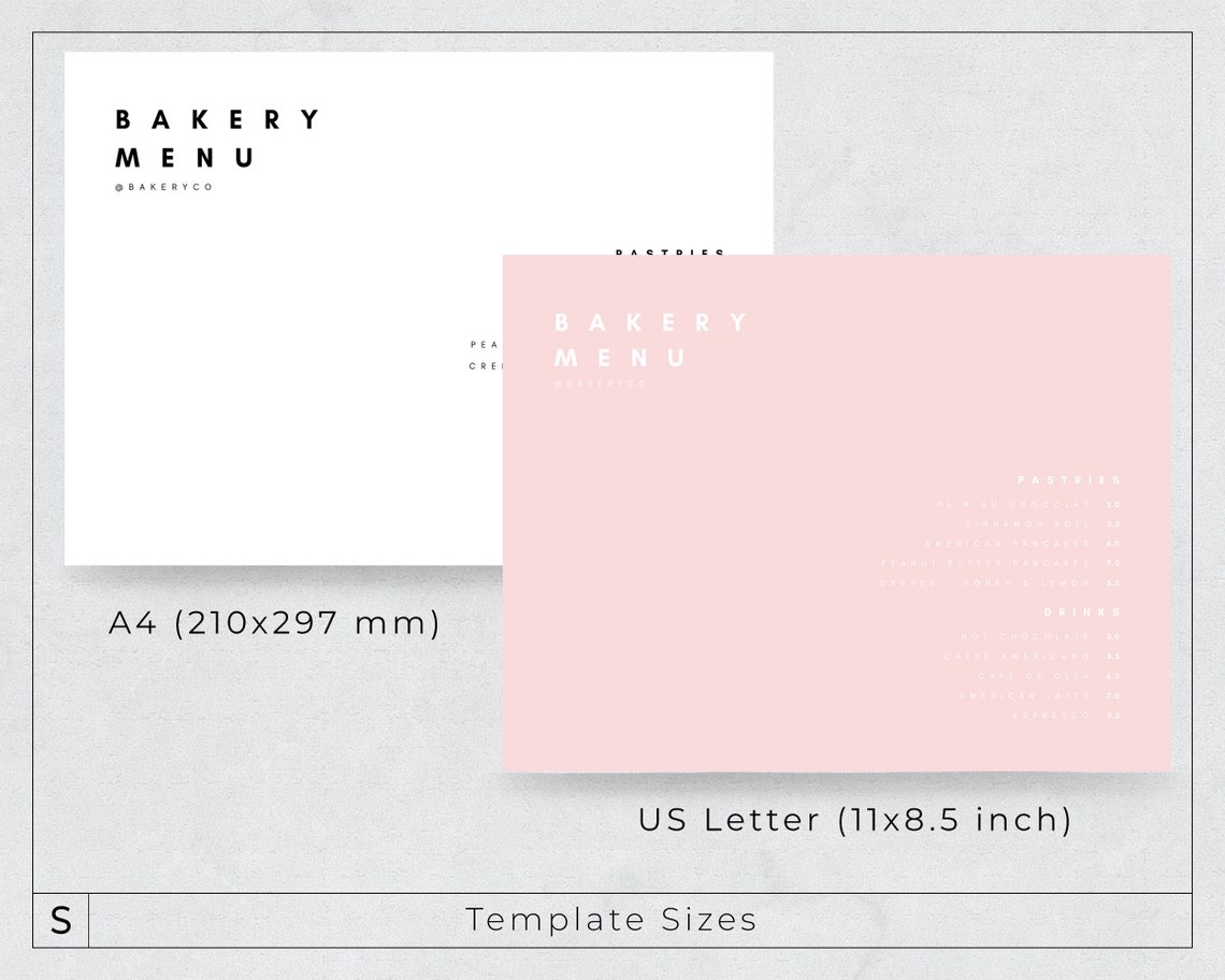Minimalist Bakery Menu Template / Editable Restaurant Menu / | Etsy