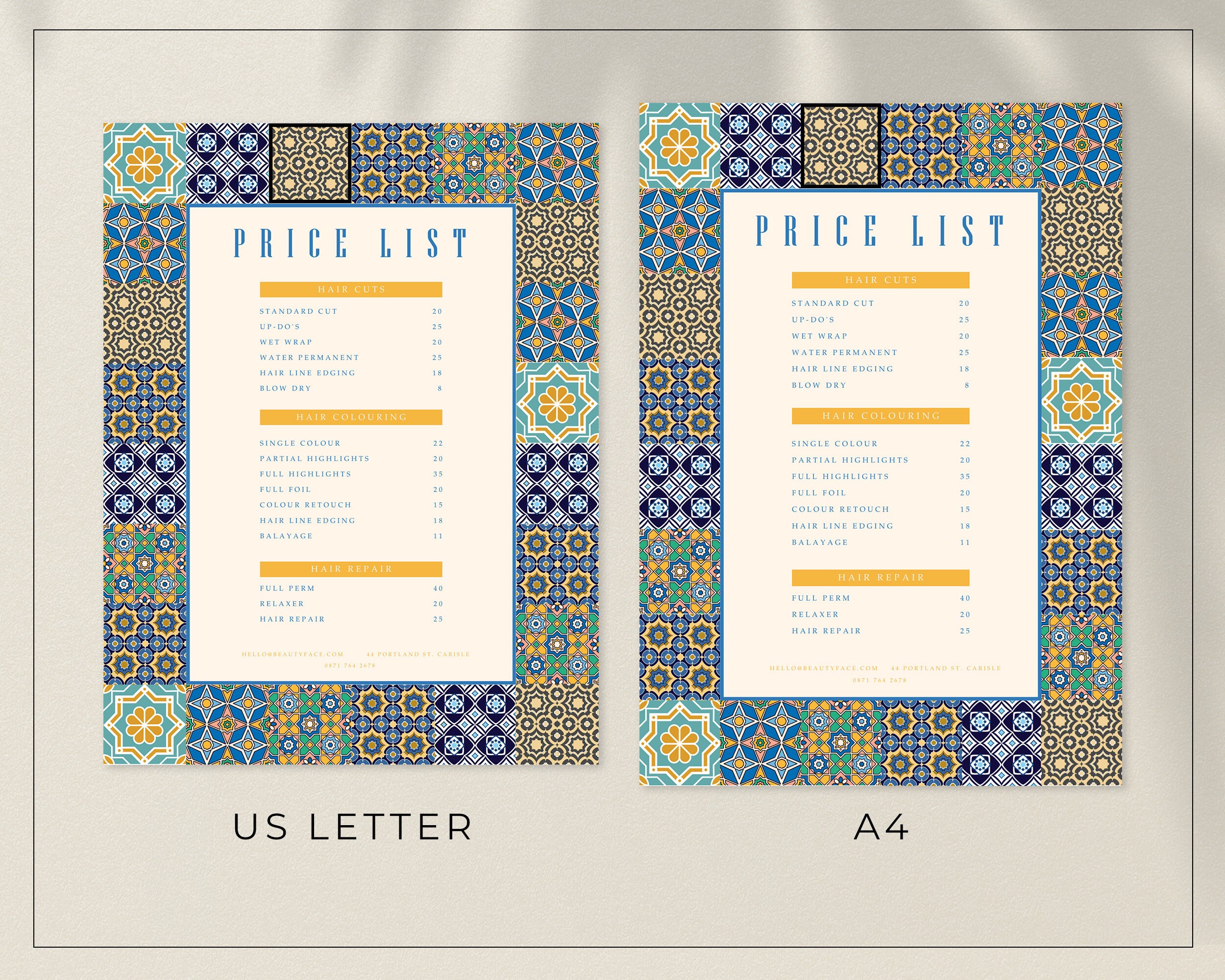 Moroccan Price List Template / Arabic Price List Template ...