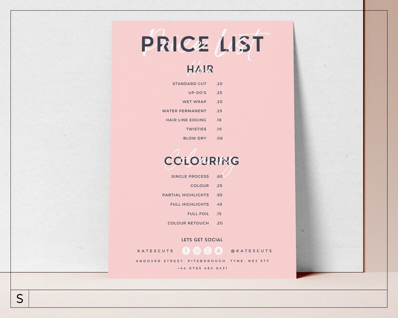 Editable Price List Template / Modern Pink & Black Price List - Etsy