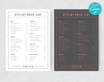 Minimalist Editable Price List Template // Modern Price List | Etsy