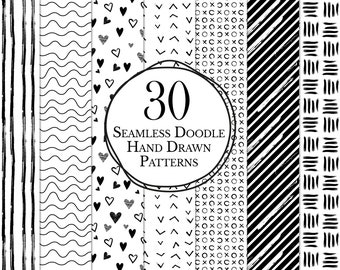 Digital Papers Black & White Digital Paper Hand Drawn - Etsy