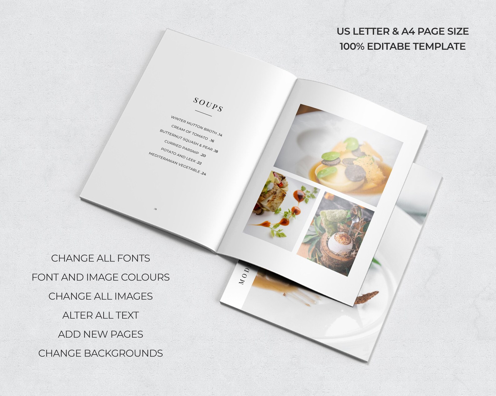 Minimalist Recipe E-book Template / Editable Modern Magazine Template ...