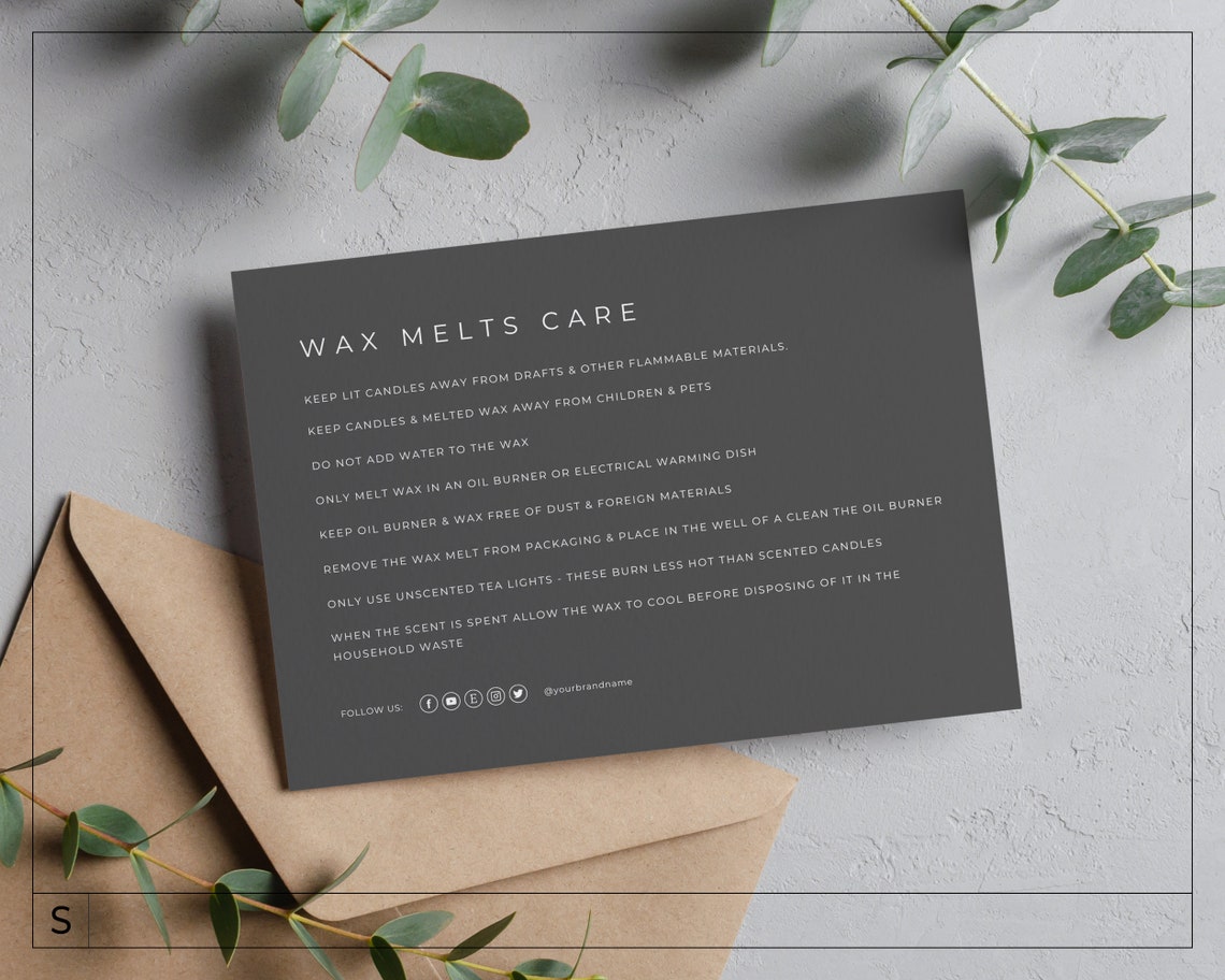 Minimalist Wax Melt Care Card Template / Editable Wax Melt Instructions ...