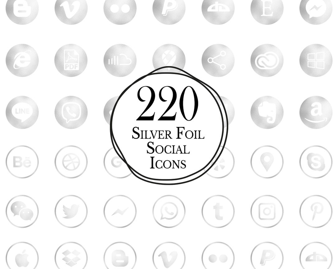 220 Silver Foil Social Media Icons // Silver Circle Icons // Website ...