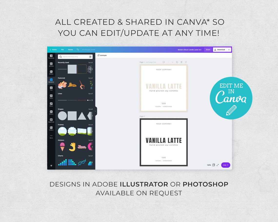 Custom Label Design / Custom Label Template / Bespoke Candle | Etsy