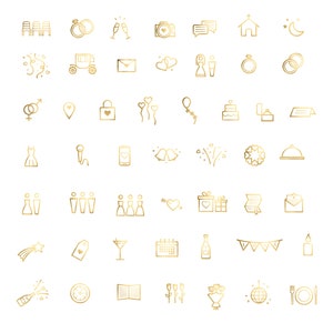150 Gold Wedding Icons // Gold & Pink Icons // Gold Foil Icons ...