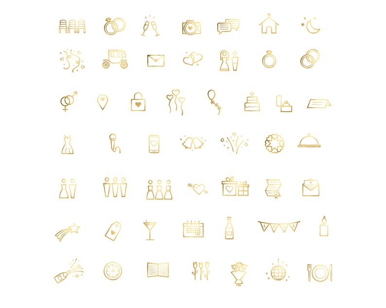 150 Gold Wedding Icons // Gold & Pink Icons // Gold Foil Icons - Etsy