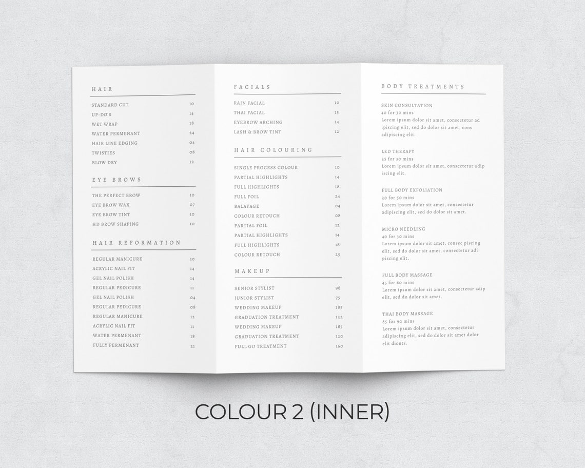 Minimalist Tri-fold Editable Price List Template / Z Fold Gold - Etsy