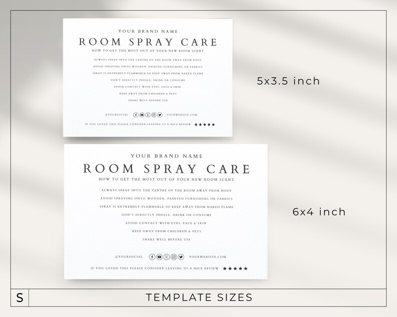 Modern Room Spray Care Card Template / Editable Room Fragrance - Etsy