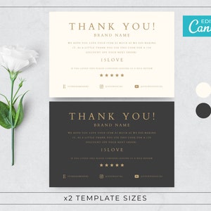 Gold Thank You Card Template Canva / Editable Thankyou Card Template ...