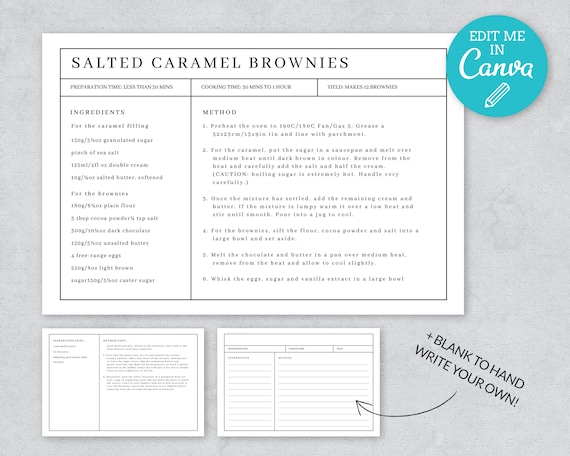 Traditional Recipe Card Template / Editable Recipe Cards | Etsy