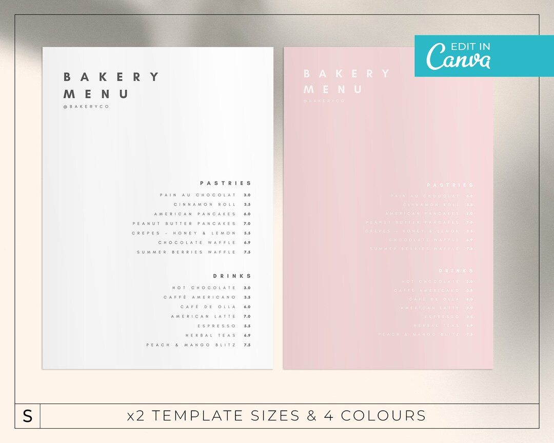 Minimalist Menu Template / A5 Minimalist Price List / Small Menu ...