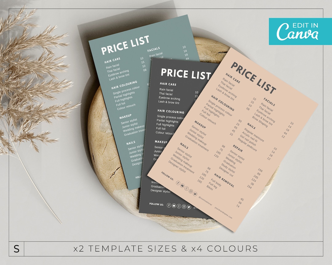 Minimalist Price List Template / Modern Menu Template / Editable ...