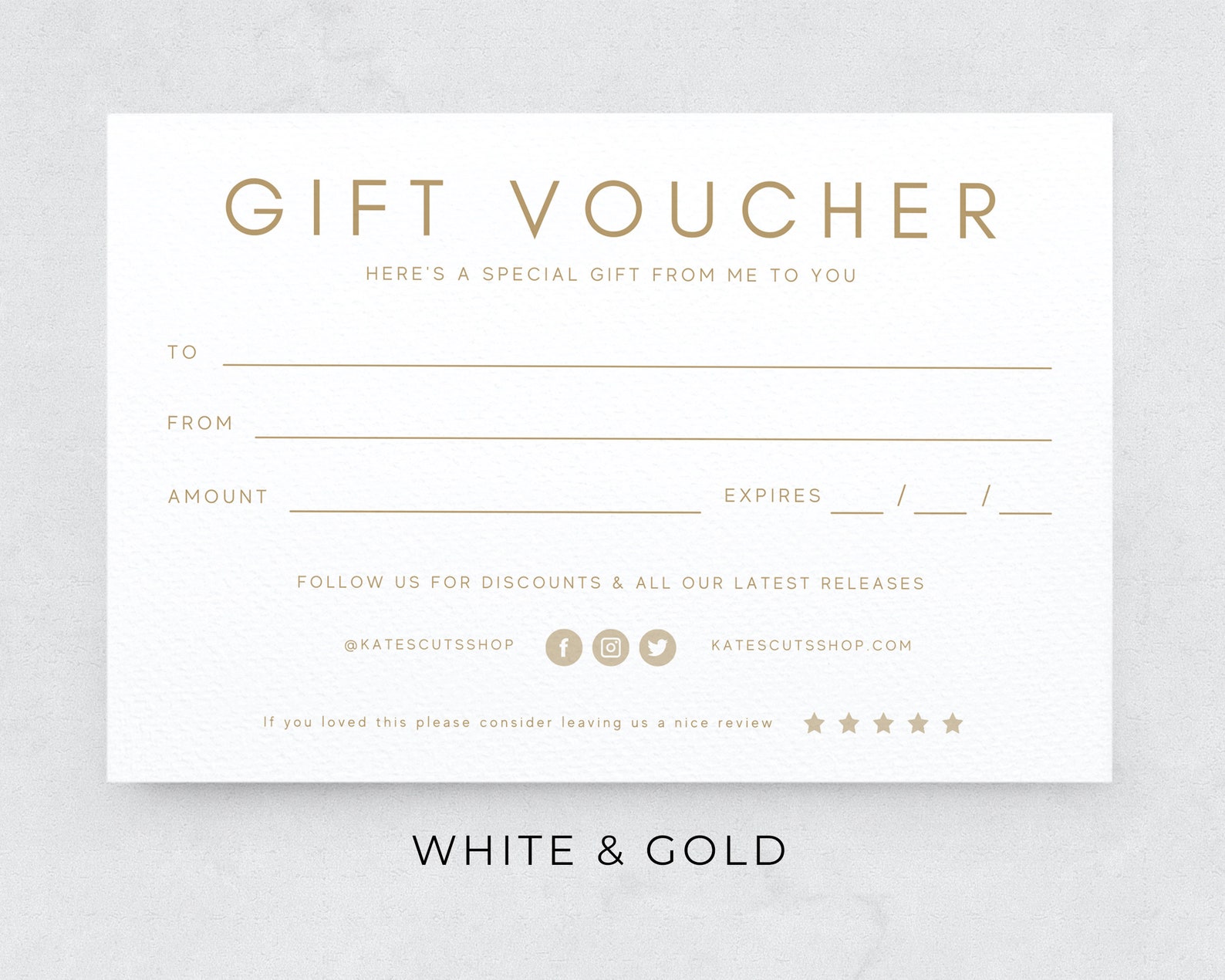 Minimalist Gift Card Template / Gold Editable Gift Voucher Template ...
