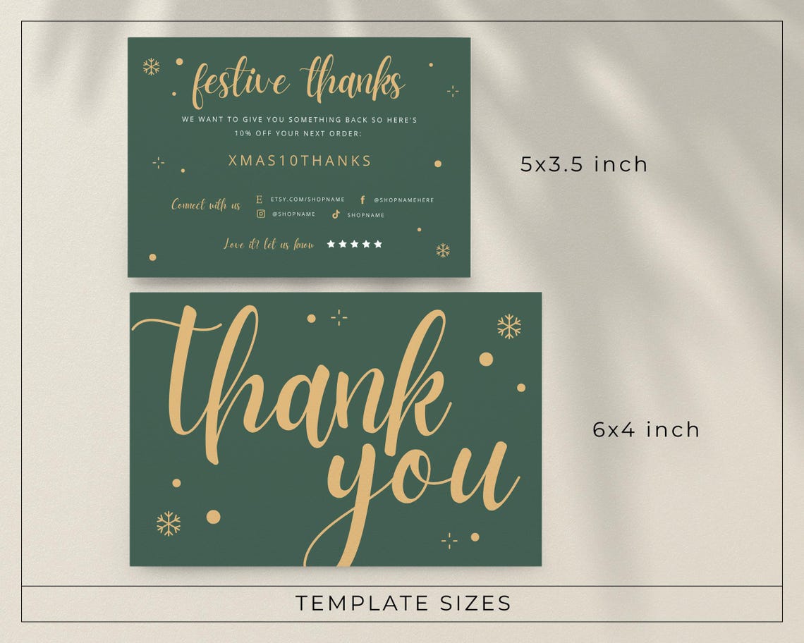 Festive Gold Christmas Thank You Card / Editable Canva Template ...