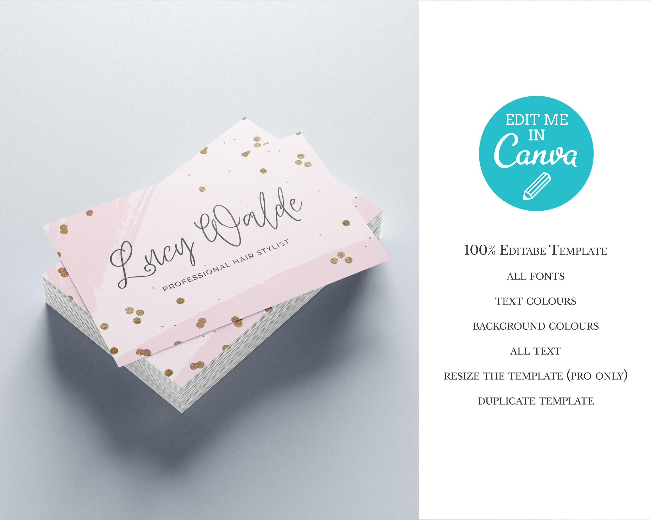 Pink & Gold Business Card Template / Editable Double Sided Business ...