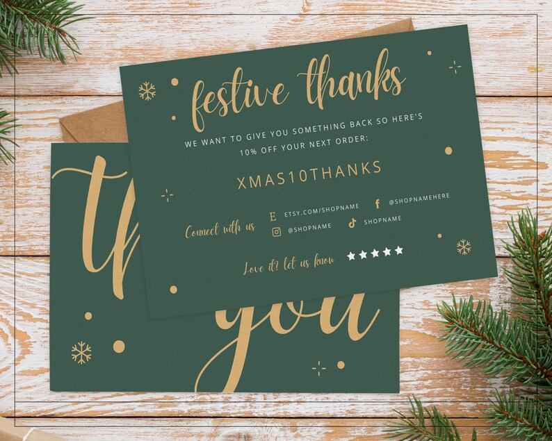 Festive Gold Christmas Thank You Card / Editable Canva Template ...