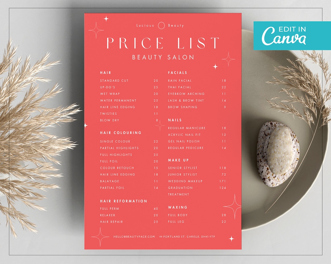 Minimalist Price List Template / Modern Red Price List Template / Red ...
