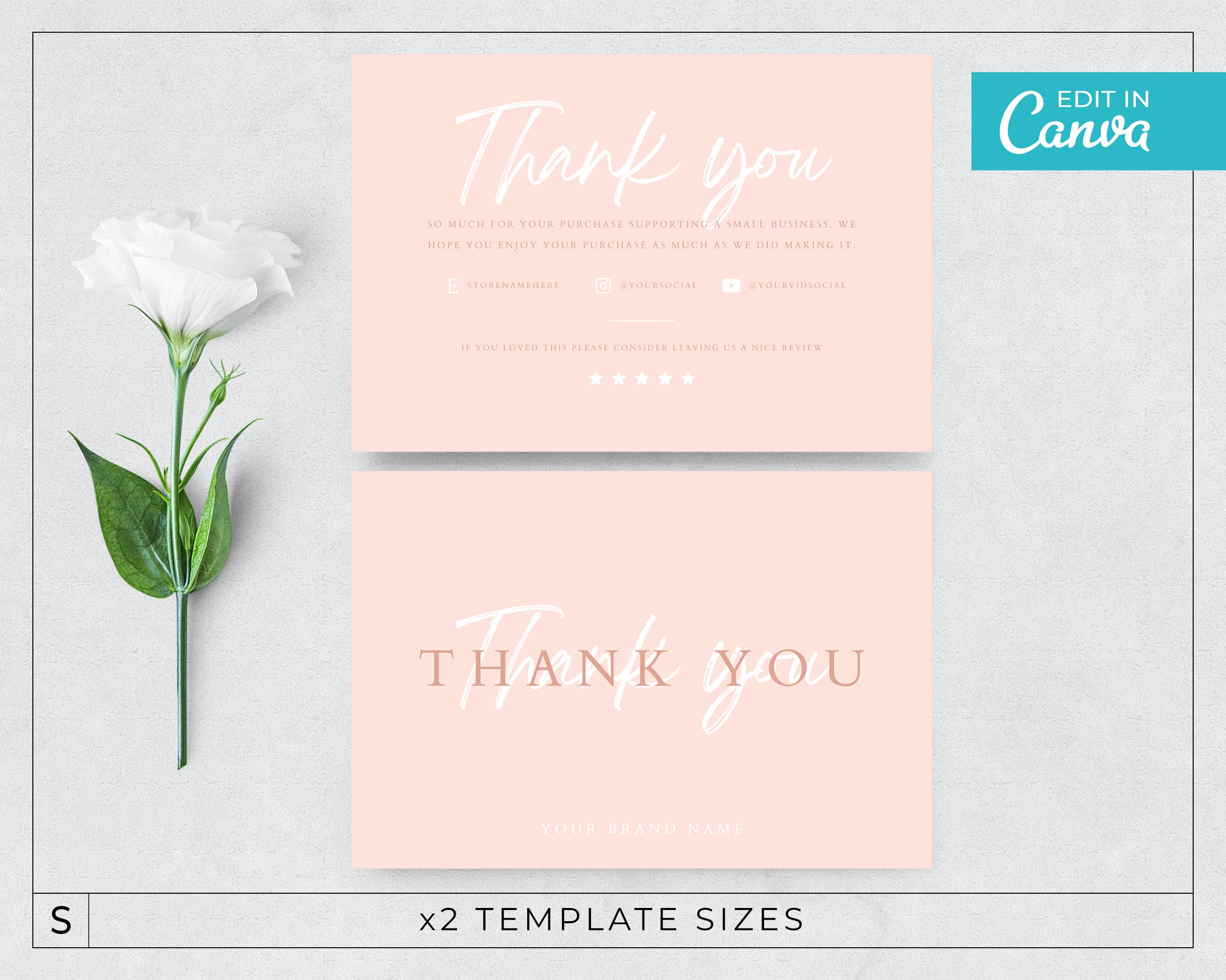 Pink Thank You Card Template Canva / Editable Thankyou Card - Etsy