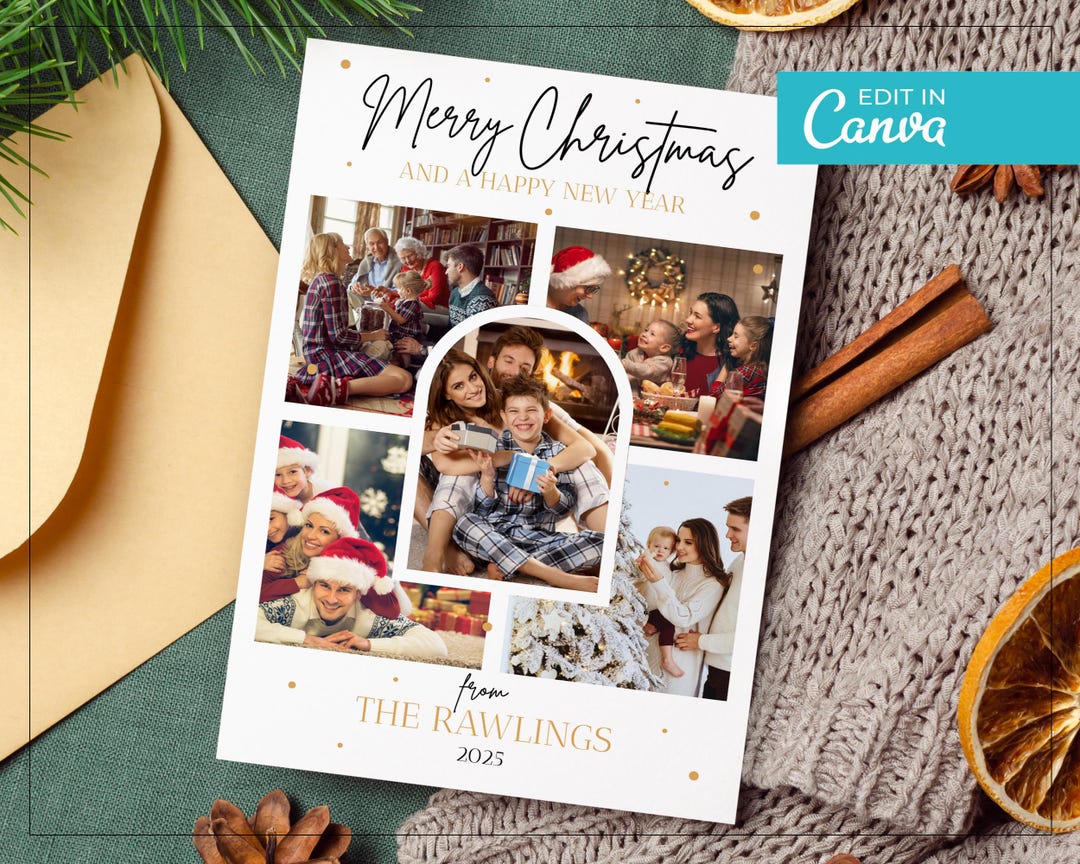 Editable Christmas Photo Collage Card Template / Family Year in Review ...