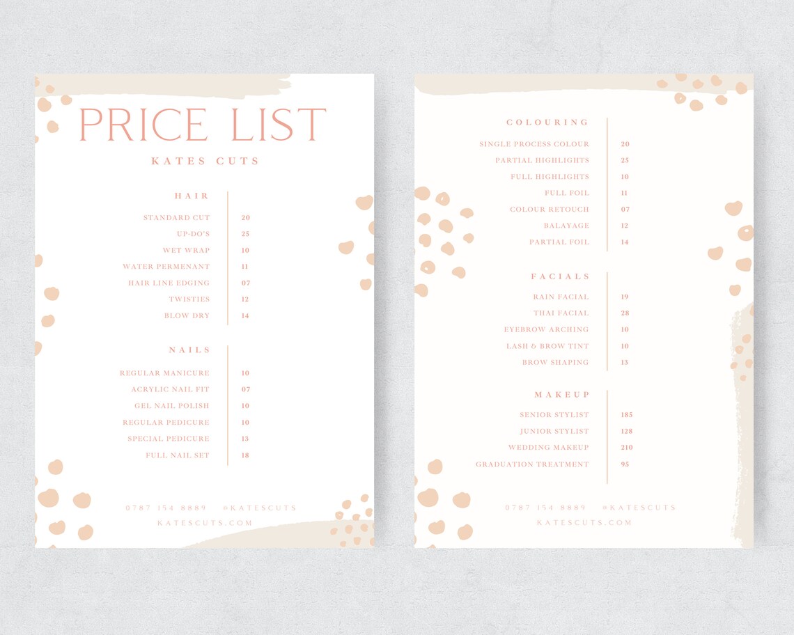 Price List Template / Modern Printable Price List / Minimalist - Etsy