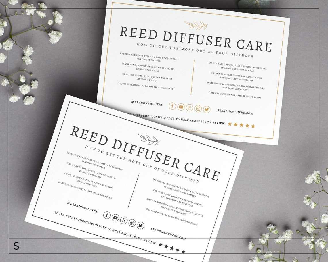 Elegant Reed Diffuser Care Card Template / Editable Diffuser ...