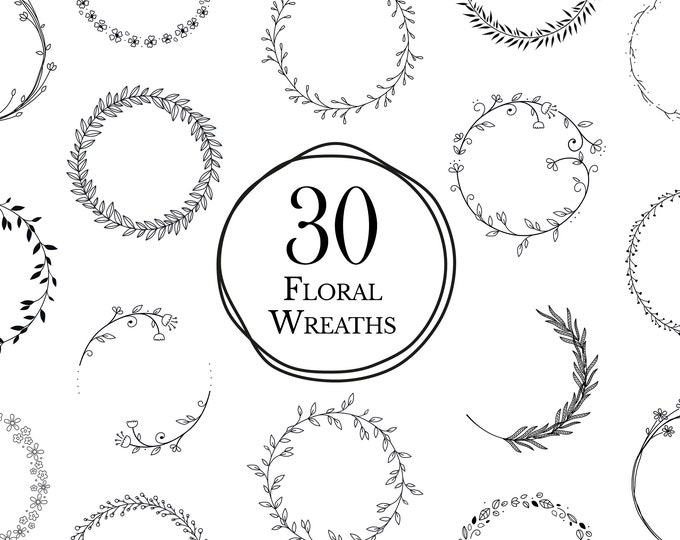 30 Floral Wreaths // Hand Drawn Floral Wreaths // Wedding - Etsy