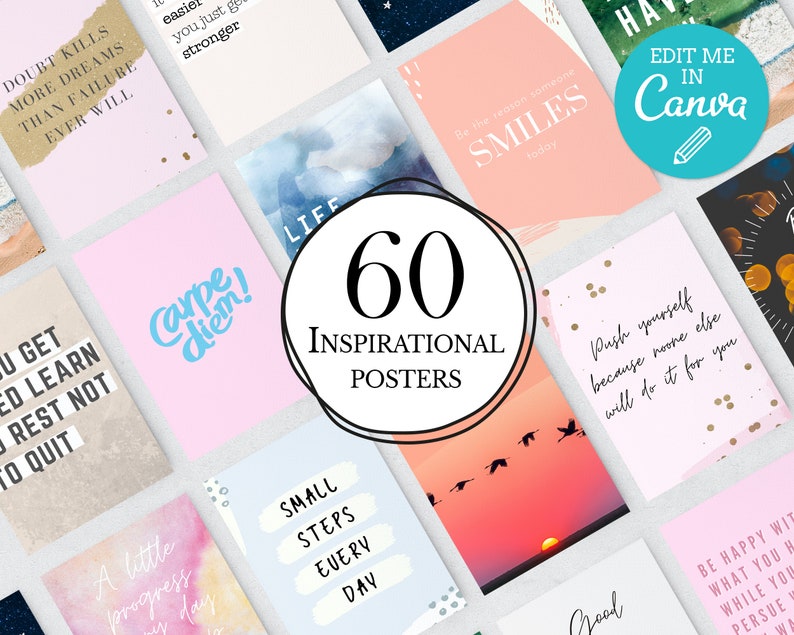 60 Editable Inspirational Quotes Poster / Good Vibes Posters / | Etsy