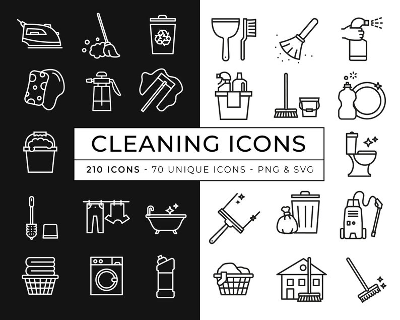 70 Cleaning Icons / House Chores Icons / Housework Vector Icons ...