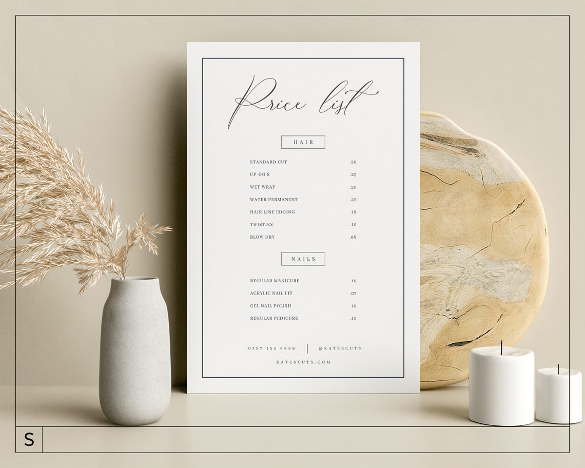 Elegant Salon Price List Template / Minimalist Price List / - Etsy
