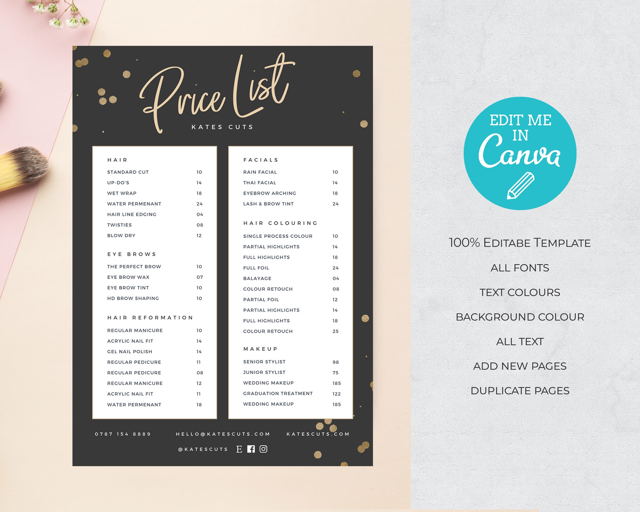 Gold Sparkles Price List Template / Gold & Black Beauty Menu / - Etsy