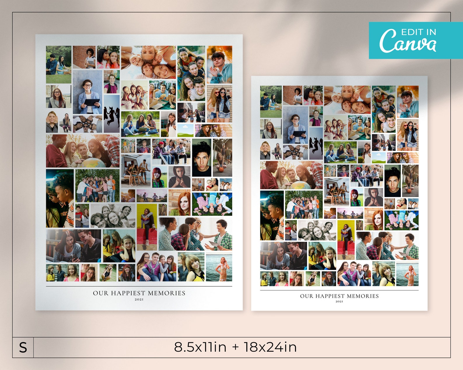 Photo Collage Template / Editable Photo Grid / 8.5 X - Etsy