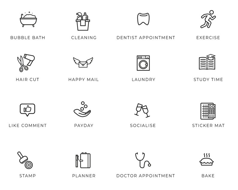 Planner Icons / Planner Girl Icon Pack / Everyday Life Icons / Chores ...