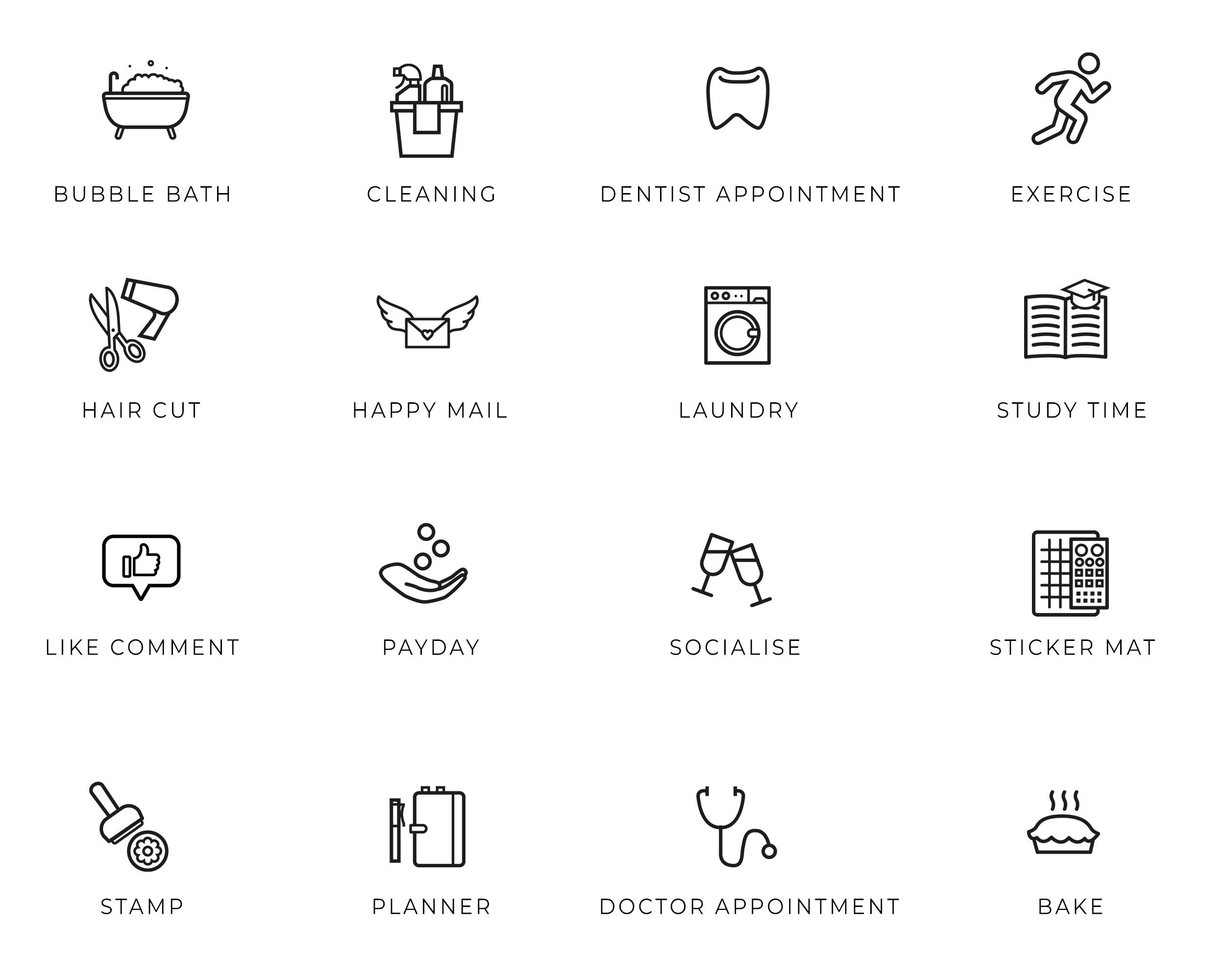 Planner Icons / Planner Girl Icon Pack / Everyday Life Icons / Chores ...