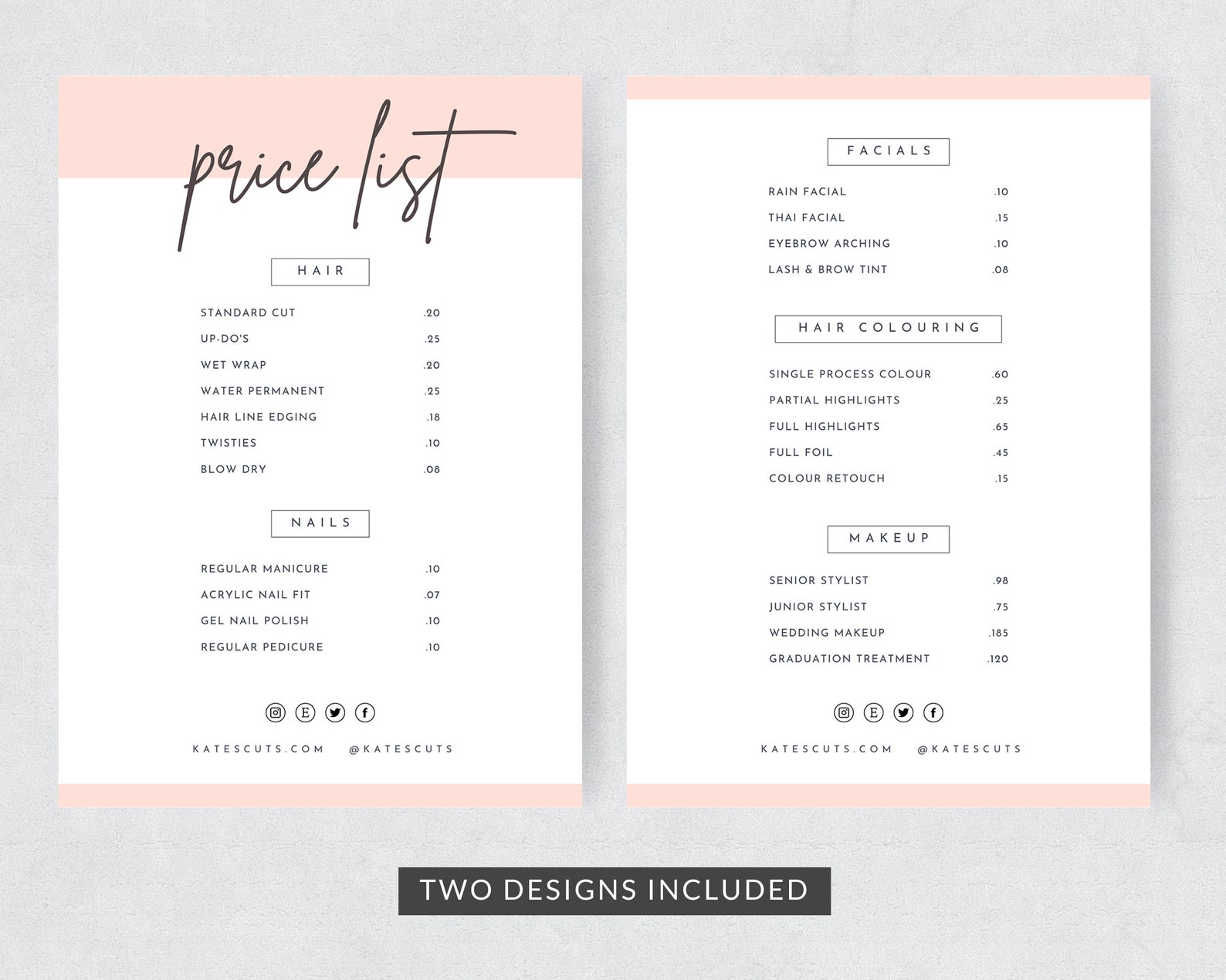 Editable Price List Template / Feminine Price List / Printable | Etsy