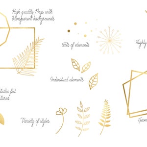 30 Gold Floral Elements / Gold Foil Floral Clipart / Floral ...