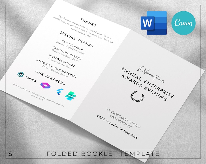 Awards Evening Template, A4 Folded Booklet Template, Customisable ...