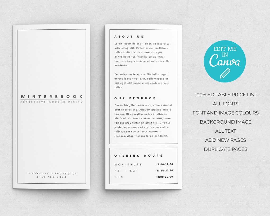 Tri Fold Price List Template / Editable Tri Fold Price List / Z Fold ...