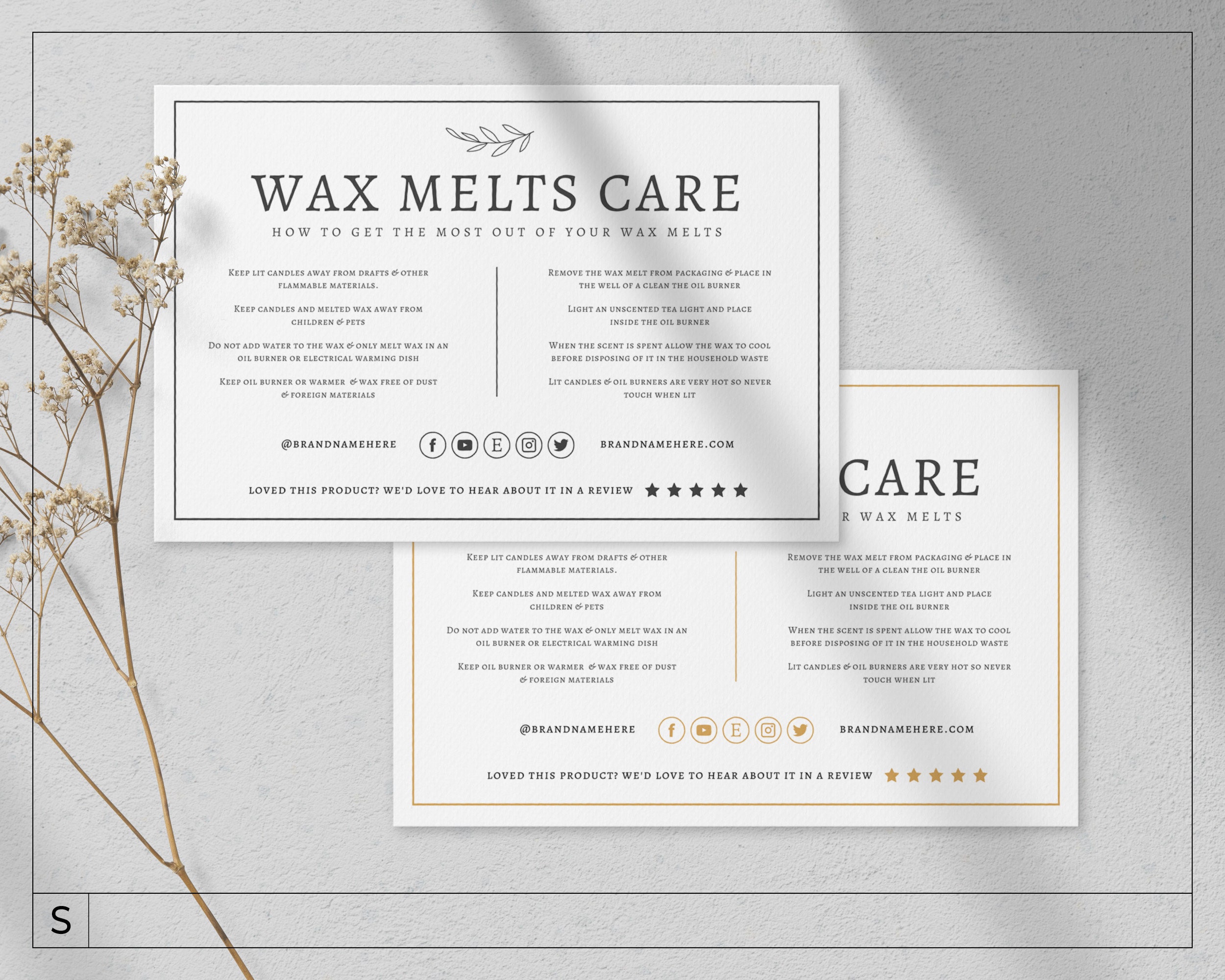 Elegant Wax Melts Care Card Template / Editable Wax Melt Instructions ...